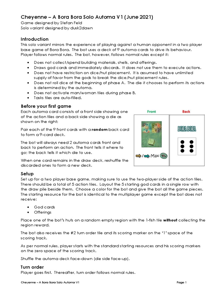 Bora Bora - Cheyenne Solo Automa V1 | PDF