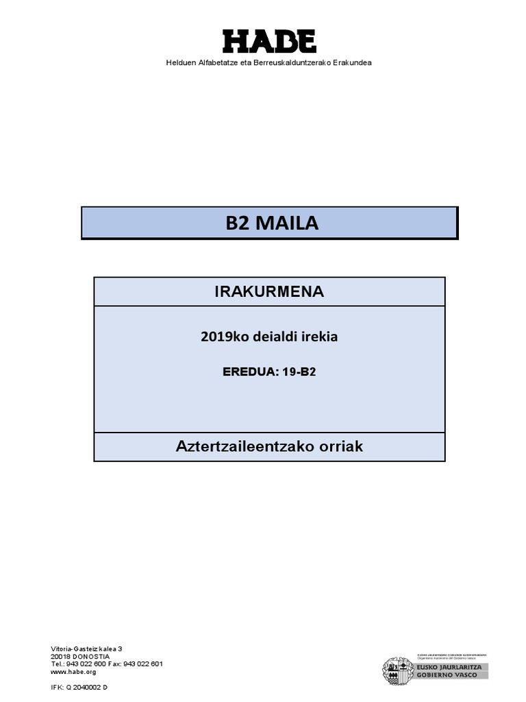 2019-B2-Irakurmena-Erantzun Zuzenak | PDF