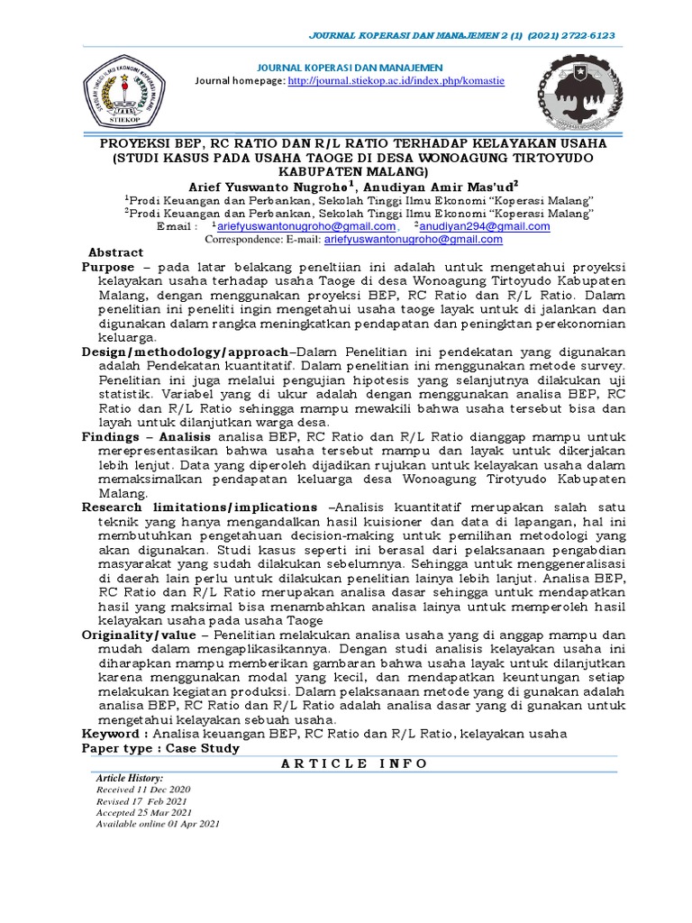 Proyeksi Bep RC Ratio Dan RL Ratio Terha 56263657 | PDF