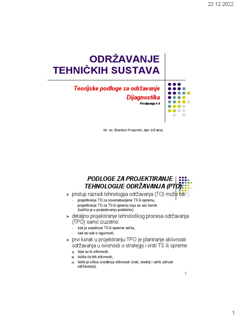 održavanje tehničkih sustava literatura | PDF