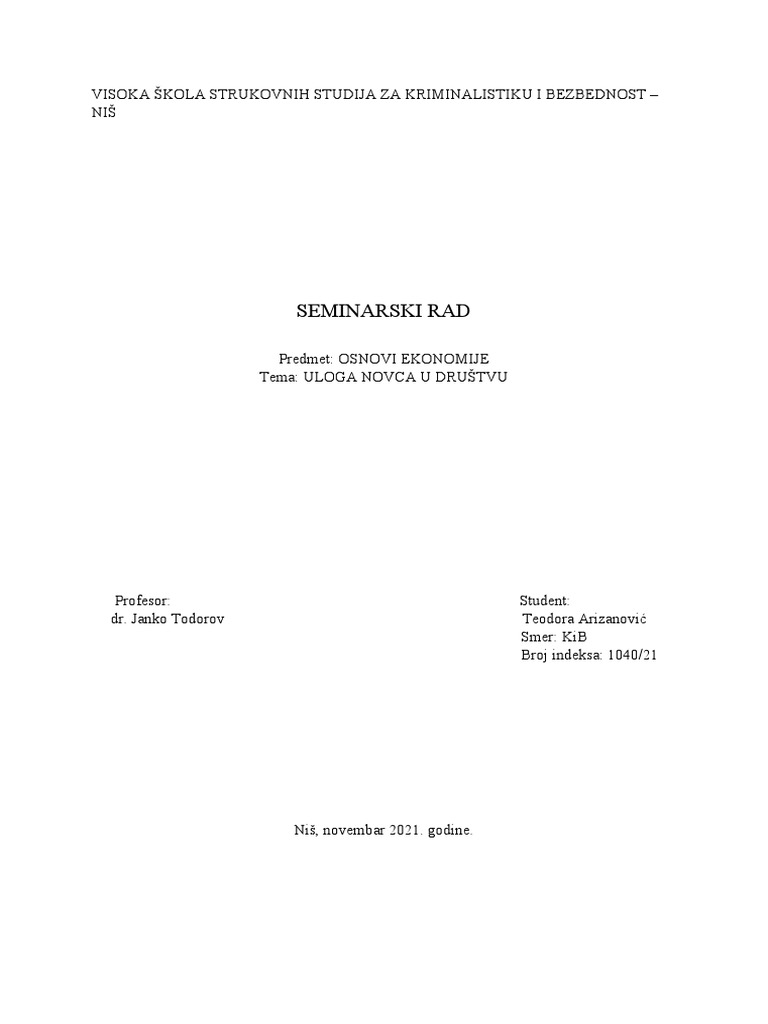 Seminarski - Novac | PDF