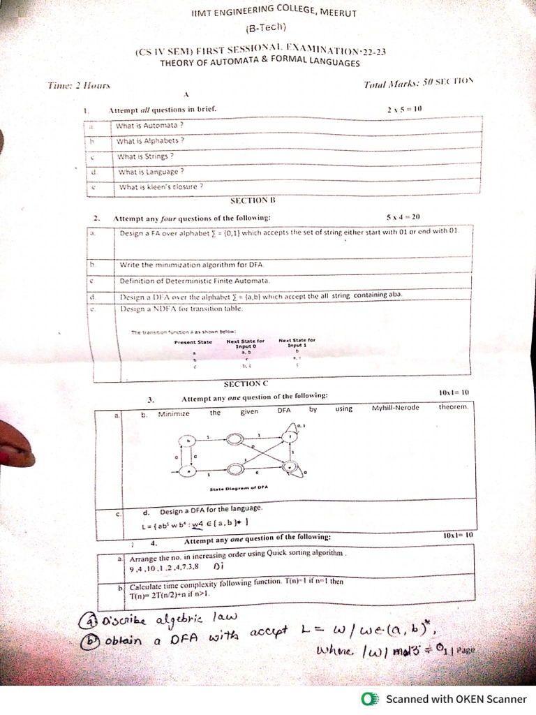 University Questions Paper @TAFL | PDF