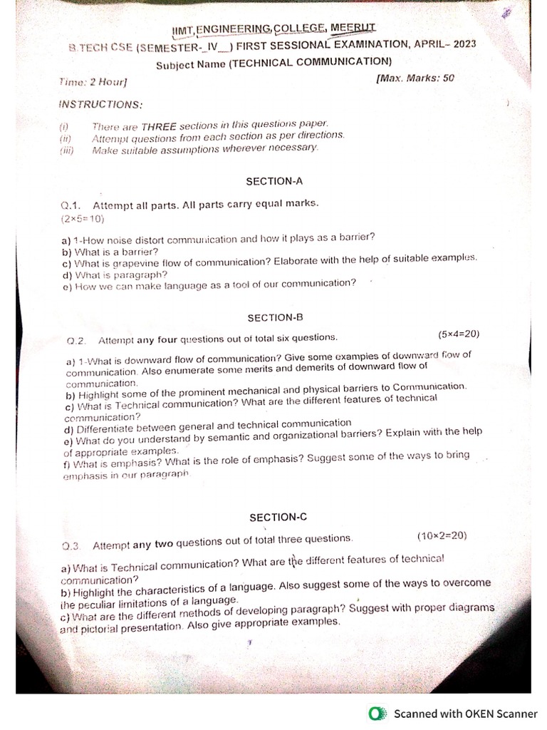 University Questions Paper @technical Communication | PDF