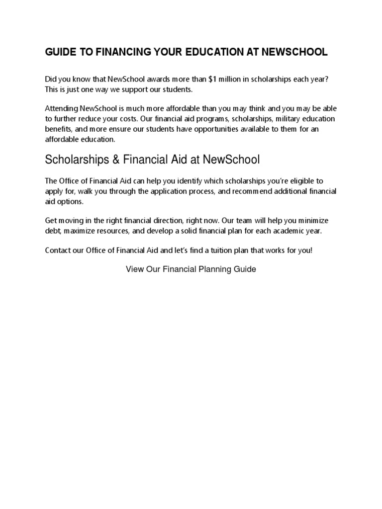 Guide To Financing Your Education at Newschool | PDF