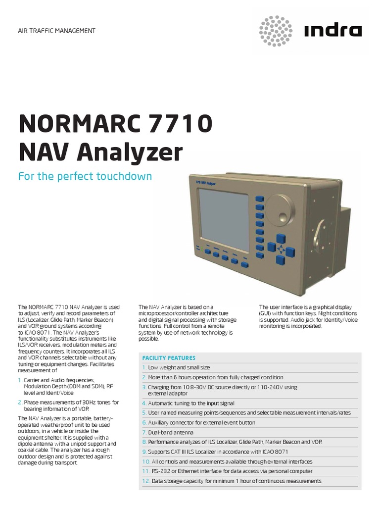 Indra Datasheet - NORMARC 7710 NAV Analyzer | PDF