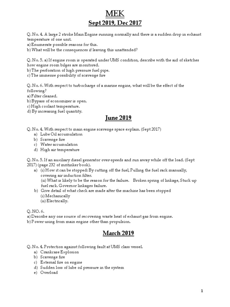 Analysis of Marine Engineering Knowledge Examination Questions | PDF