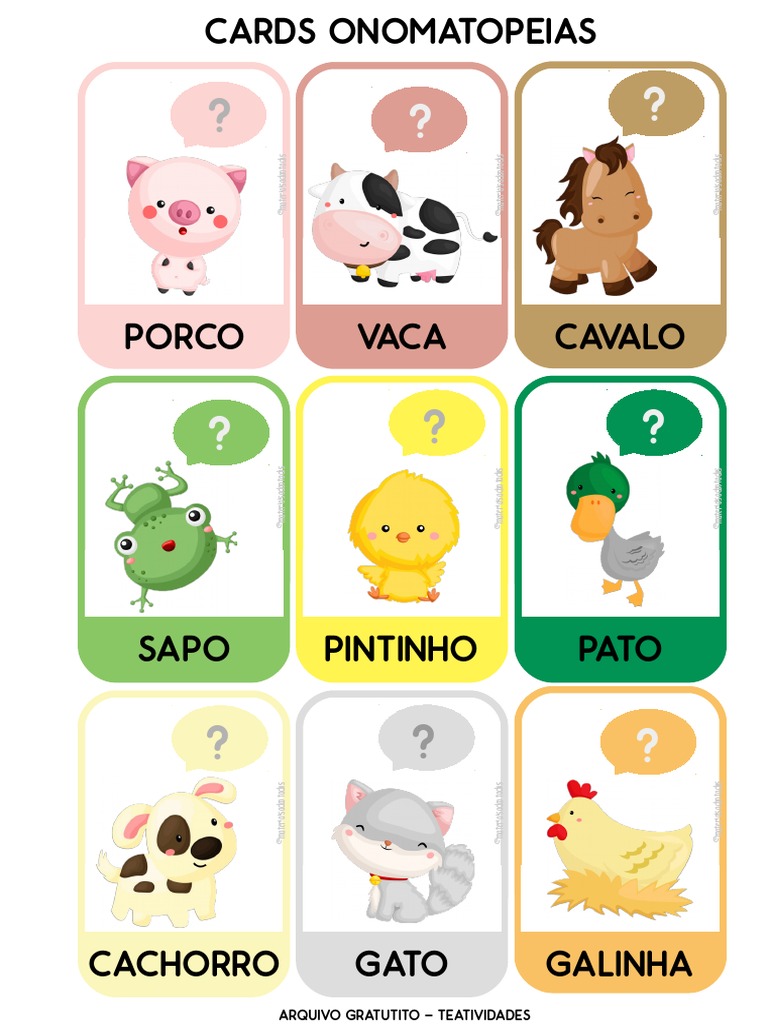 Cards onomatopeias bichos TEAtividades (1) | PDF