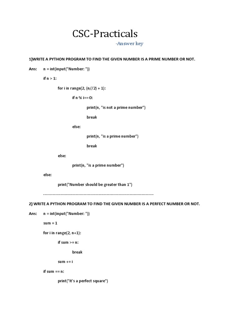 CSC-practicals Answer Key | PDF | Numbers | Discrete Mathematics