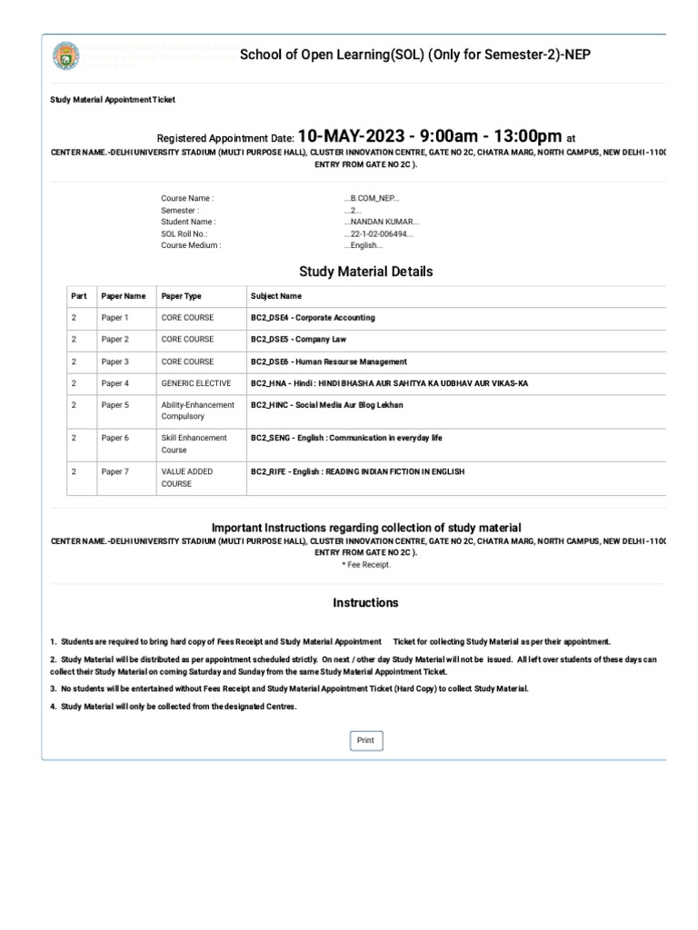 SOL Study Material Appointment | PDF | Communication