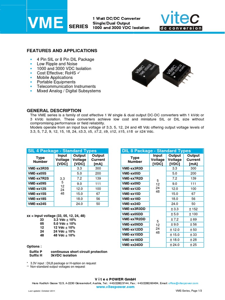 VME Series 1W DC/DC Converters | PDF | Capacitor | Power Supply