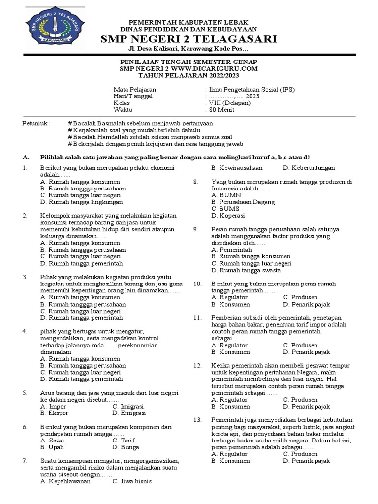 Soal PTS IPS Kelas VIII | PDF