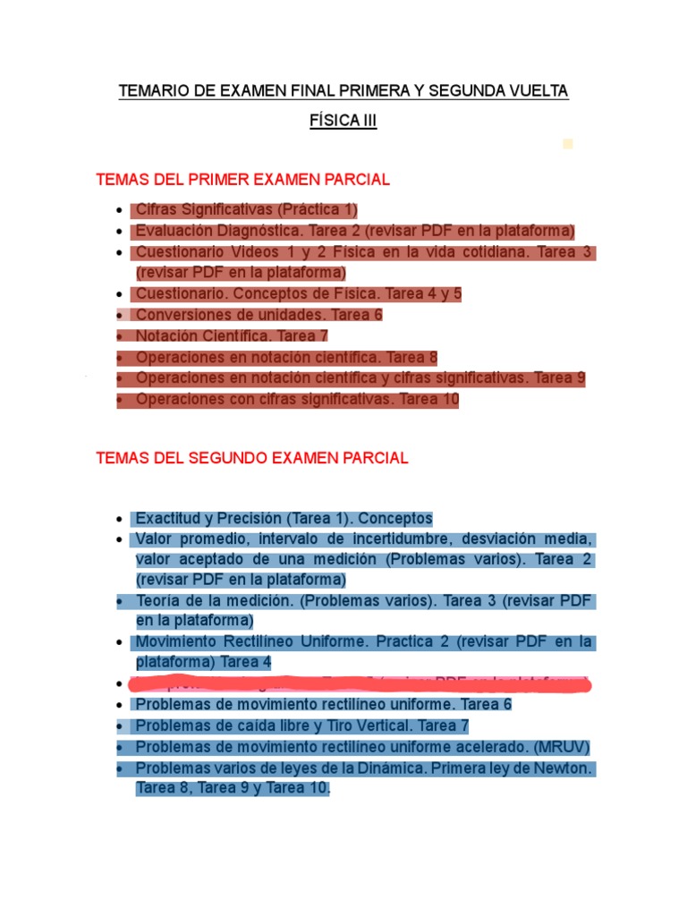Temario de Examen Final Primera y Segunda Vuelta | PDF