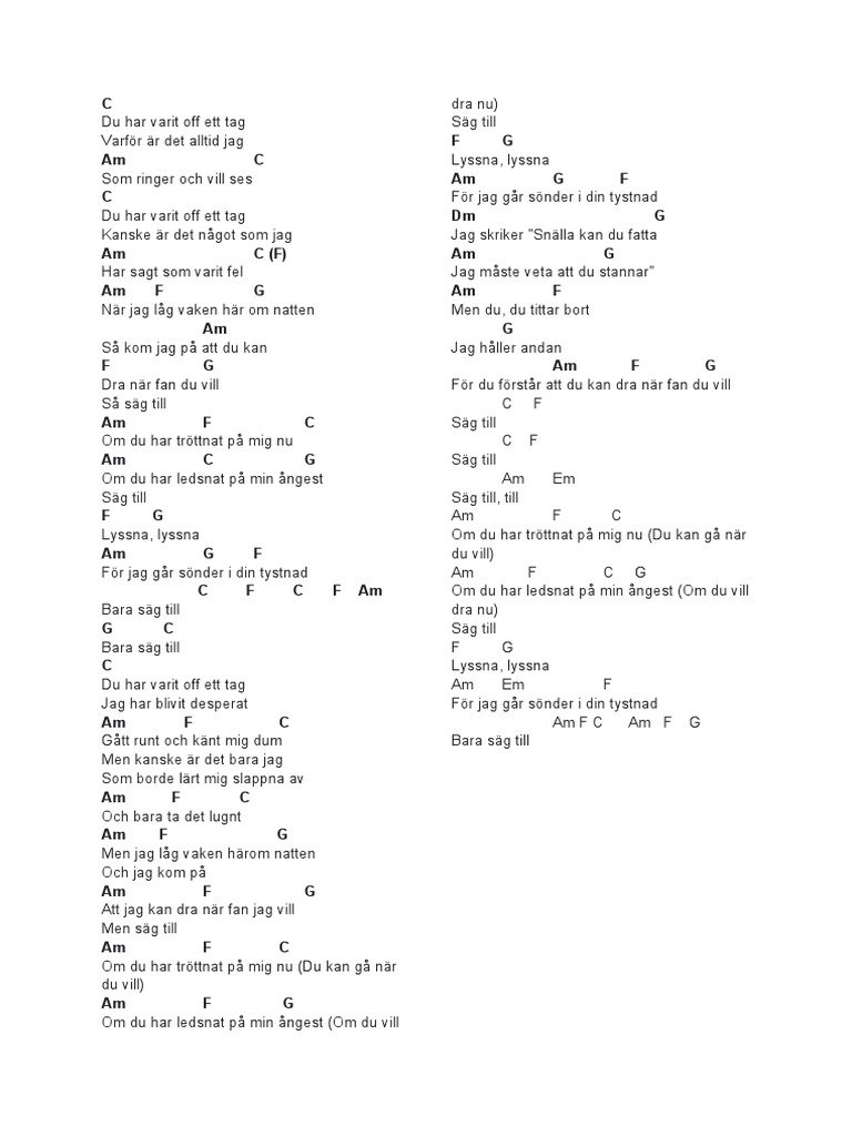 Sag Till - Tekst en Akkoorden | PDF