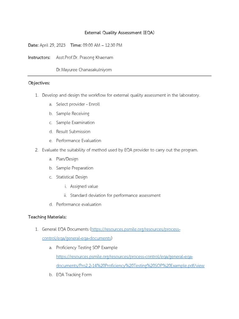 EQA Workshop Lesson Plan | PDF