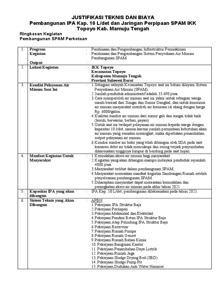 Justek Pemb. IPA Kap. 10 LPD SPAM IKK Topoyo, Kab. Mamuju Tengah | PDF