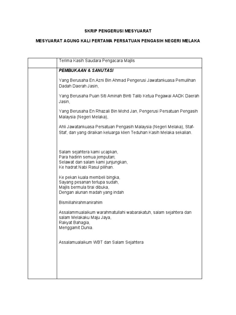 Skrip Ucapan Pengerusi Mesyuarat | PDF