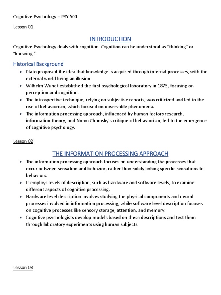 Psy-504 Cognitive Psychology Short Notes Lec1-6 | PDF