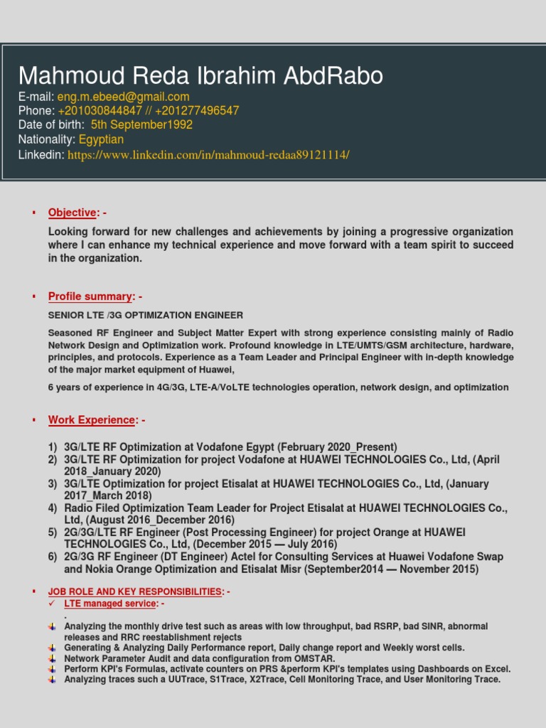 Mahmoud Reda Ibrahim - CV-6 | PDF | Lte (Telecommunication) | 3 G