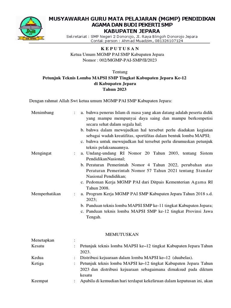 Juknis Mapsi SMP 2023 | PDF