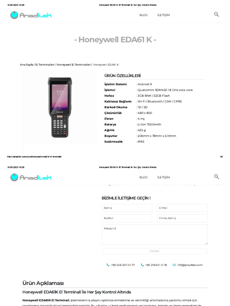 Honeywell EDA61K El Terminali | PDF