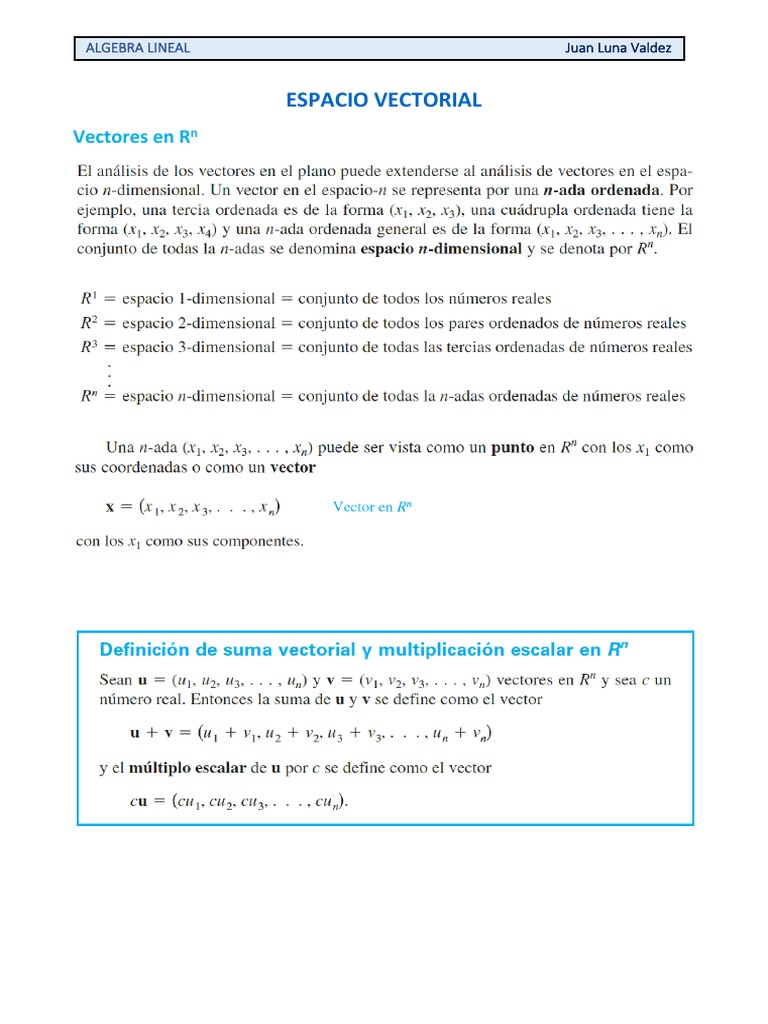 Espacio Vectorial 1 Pdf Espacio Vectorial álgebra Lineal