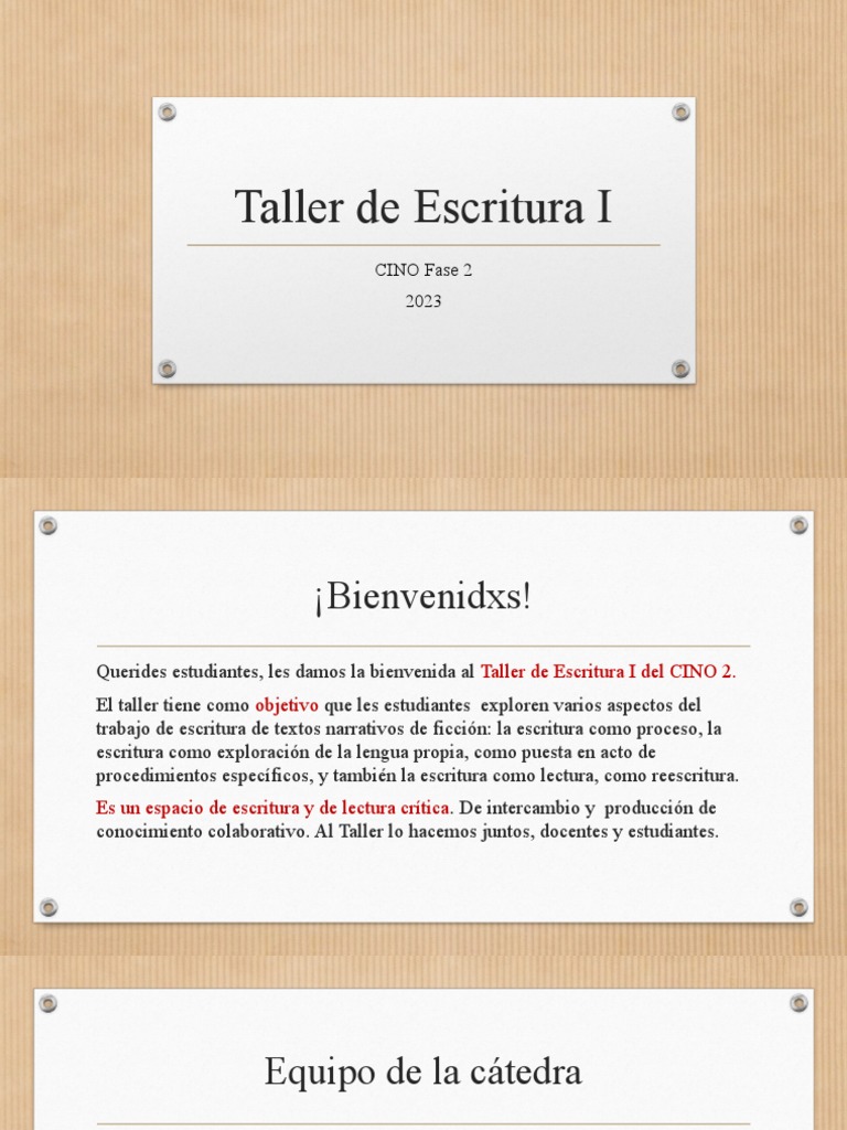 2023 Presentación Taller de Escritura I | PDF
