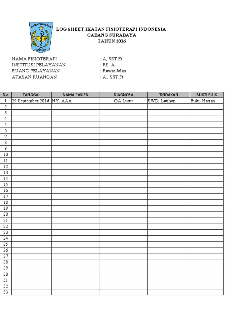 LOGSHEET Fisioterapi Rs Dr. Soetomo | PDF