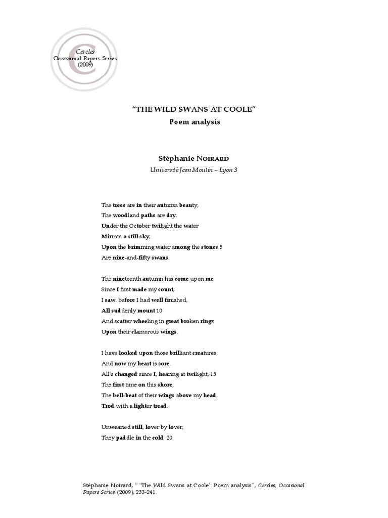 Yeats' "Wild Swans" Poem Analysis | PDF