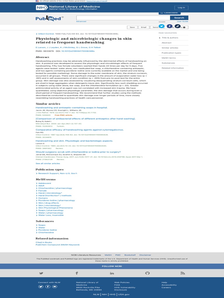 Physiologic and Microbiologic Changes in Skin Related To Frequent Handwashing - PubMed | PDF ...
