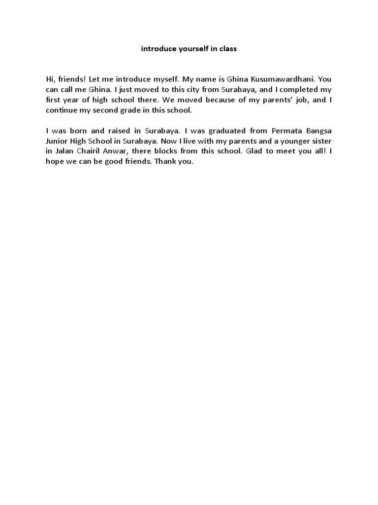 Introduce Yourself in Class | PDF
