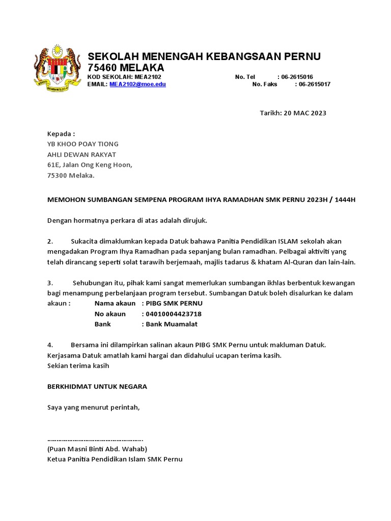 Surat Sumbangan - Ihya Ramadhan - Datuk Khoo | PDF