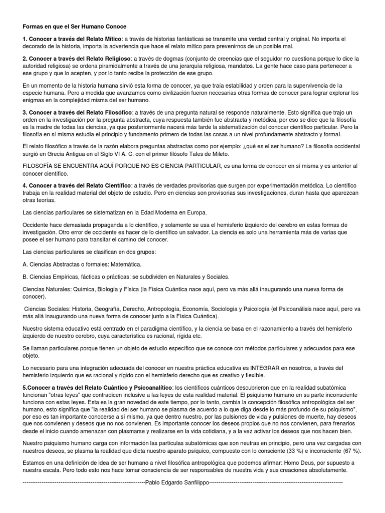 Formas de Conocimiento Humano | PDF | Science | Teoría