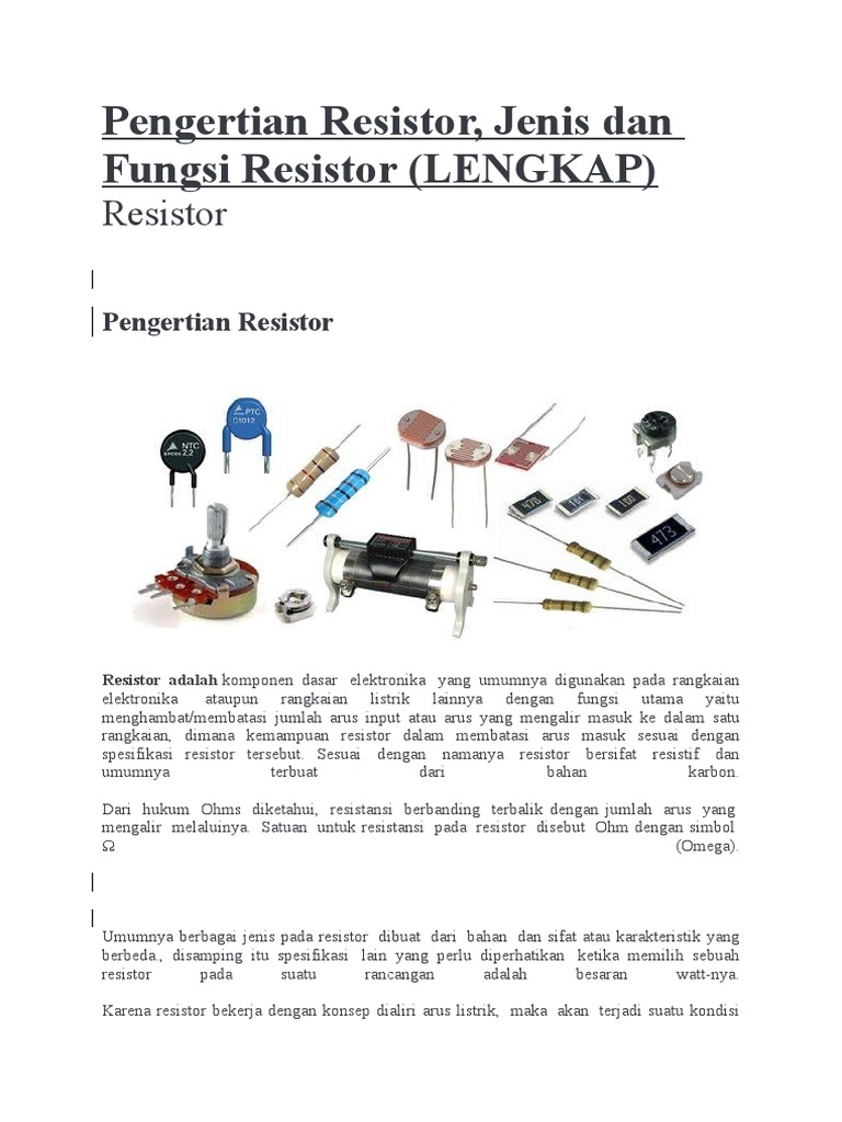 Pengertian Resistor, Jenis Dan Fungsi Resistor (LENGKAP) | PDF