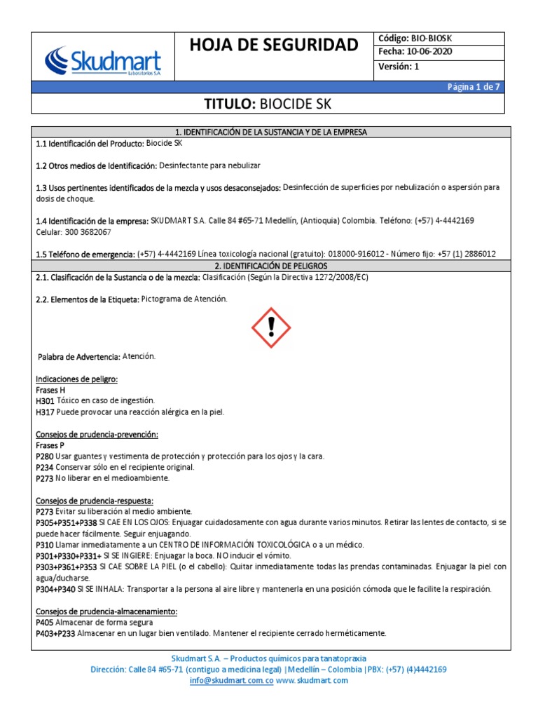 Biocide SK | PDF | Agua | Toxicidad