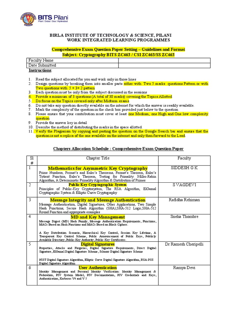 Comprehensive Exam Question Format Cryptography | PDF