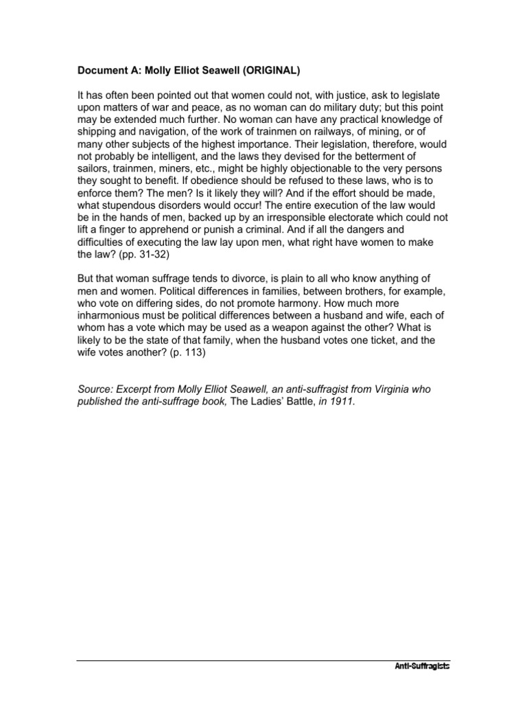 Anti-Suffragists ORIGINAL DOCUMENTS | PDF | Women's Suffrage | Human Rights