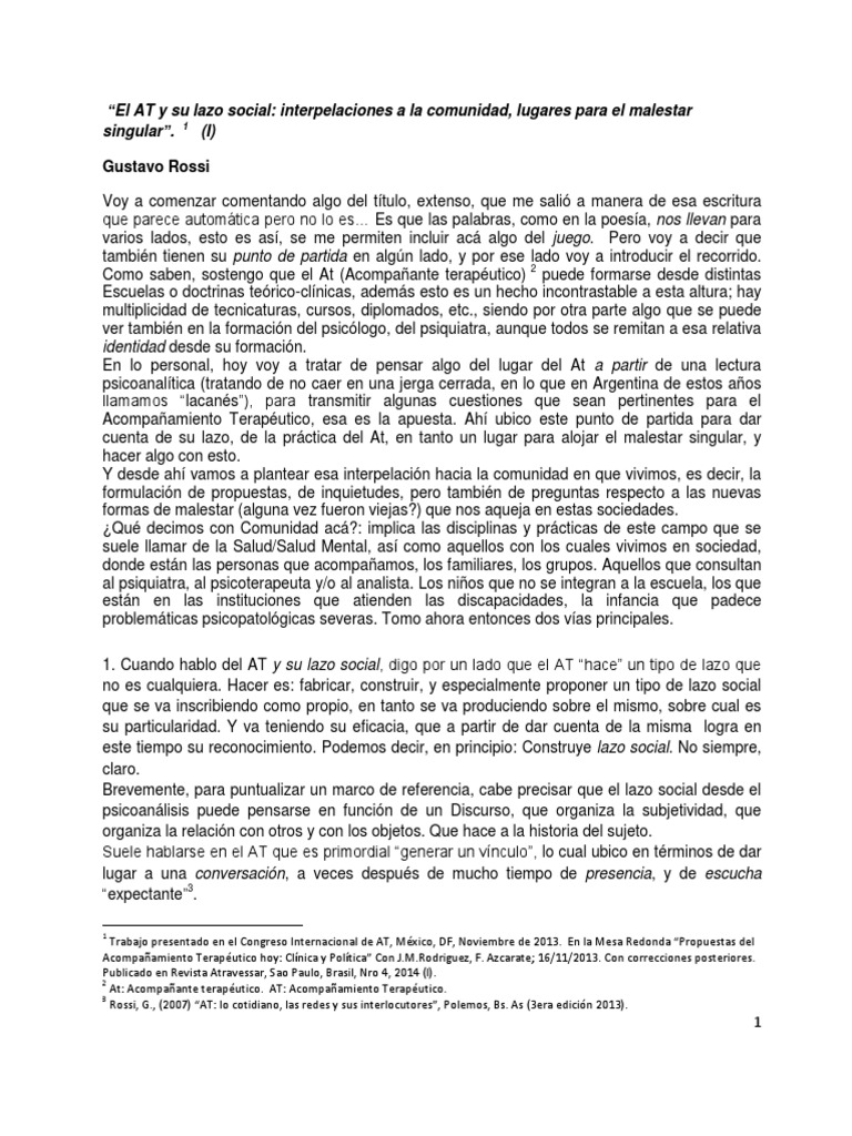 Acompañamiento Terapéutico y Lazo Social | PDF