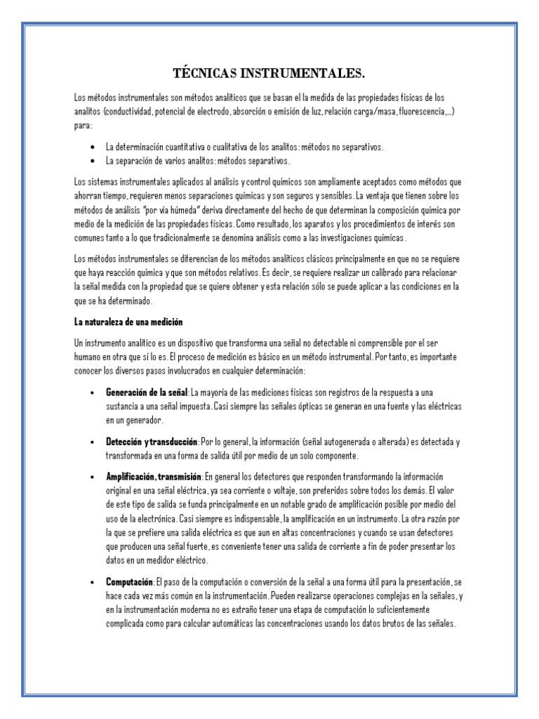 U1_TÉCNICAS INSTRUMENTALES_T4 | PDF | Medición | Química analítica