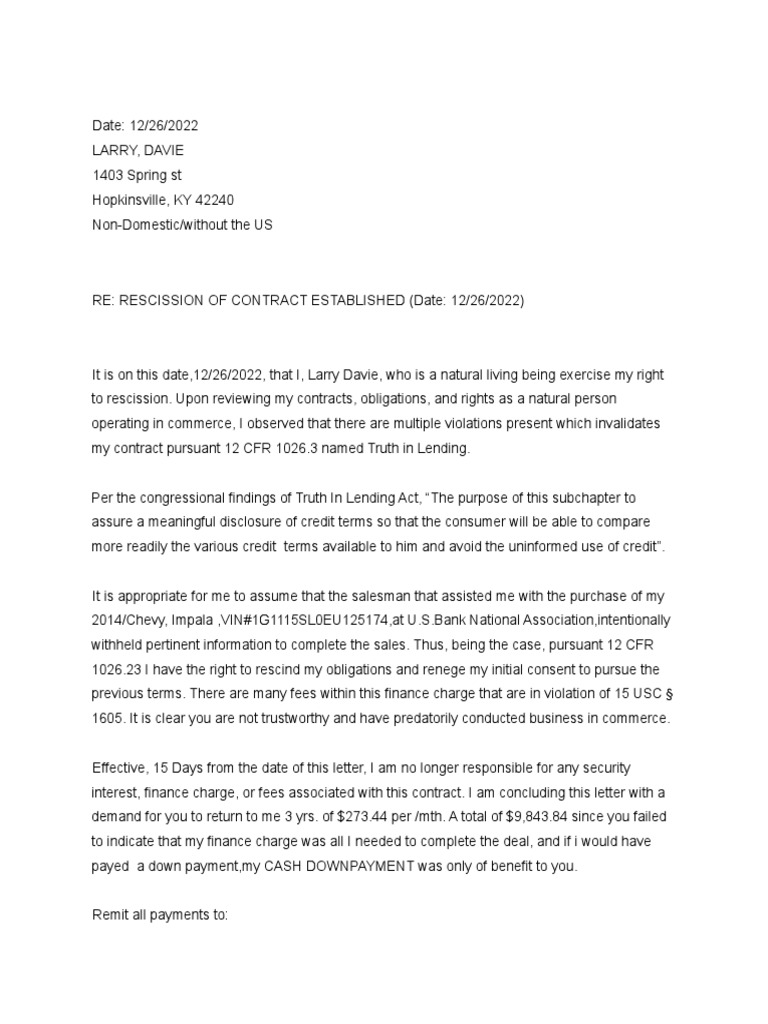 Contract Rescission Notice | PDF