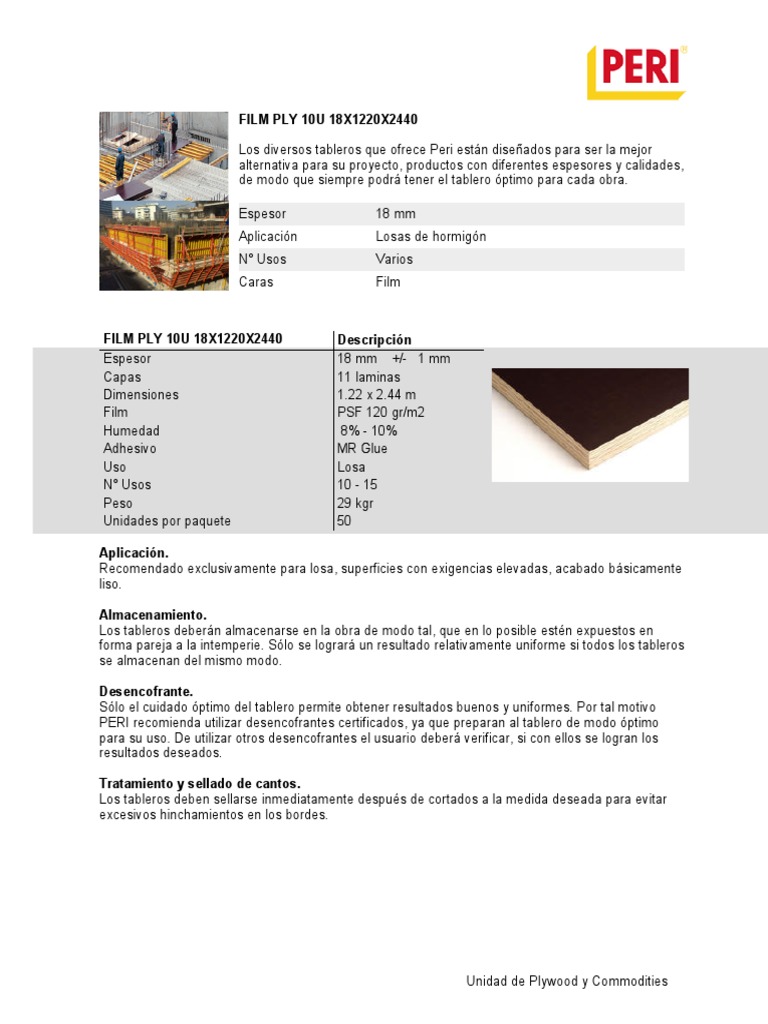 Tablero Film Ply 18mm para Losas | PDF