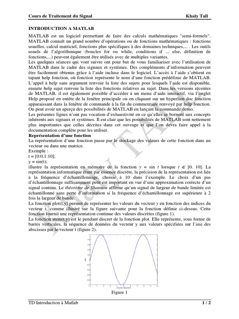 TD IntroMatlab | PDF | Échantillonnage (signal) | Informatique