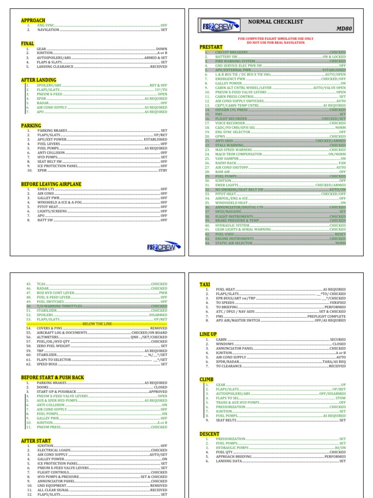 MD80 Checklist Fs2crew | PDF
