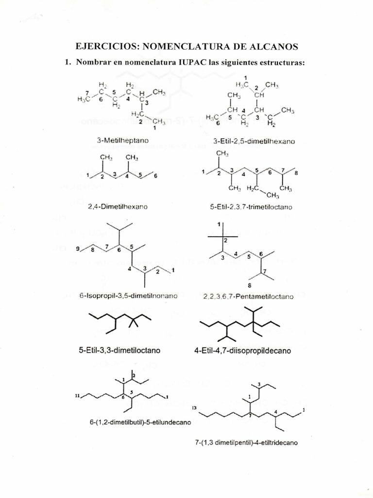 Ejercicios Nomenclatura de Alcanos | PDF