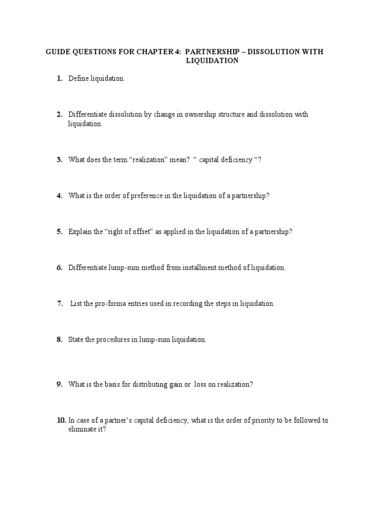Guide Questions For Chapter 4 Partnership Dissolution With
