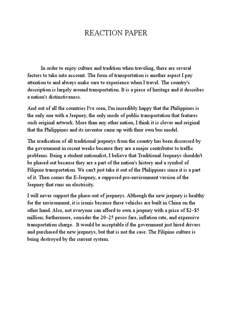 Reaction Paper About Jeepney Phase Out | PDF
