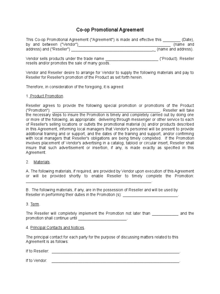 Co Op Agreement | PDF | Retail | Common Law