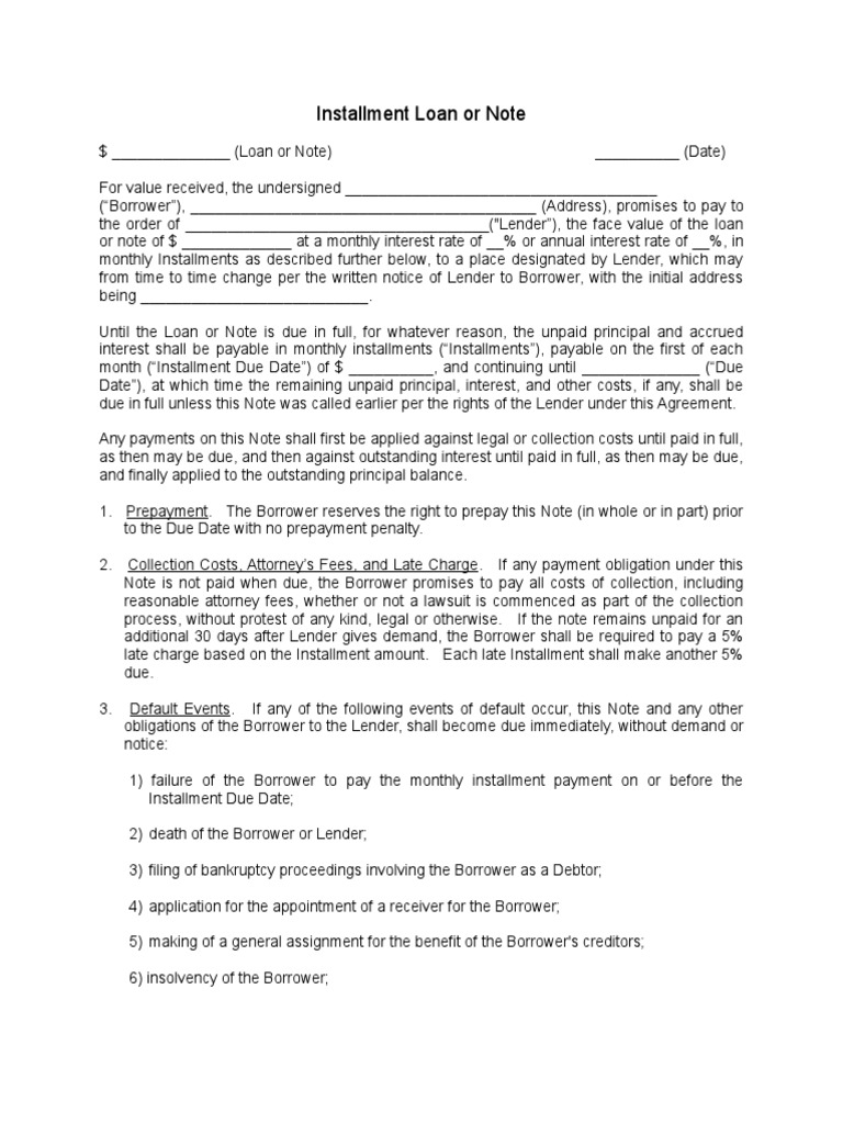 Installment Loan or Note | PDF | Debtor | Loans