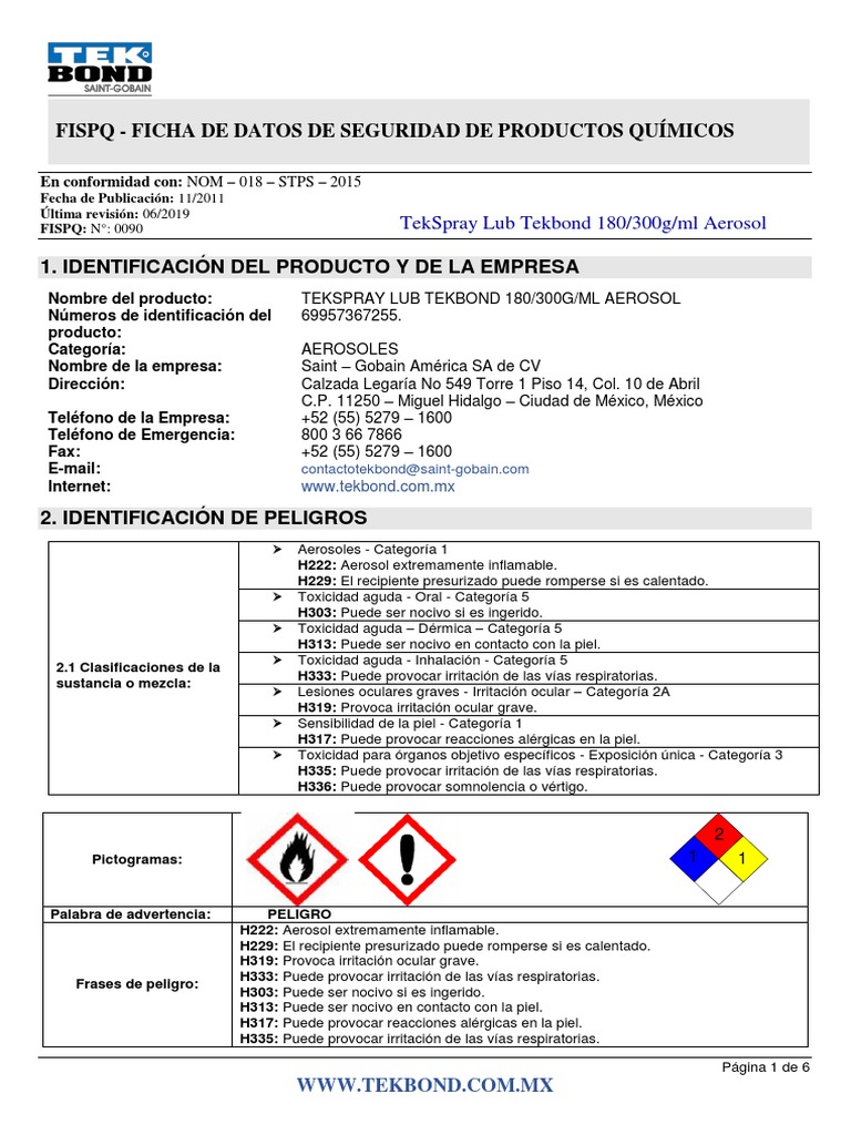 Hoja de datos de seguridad para un aerosol lubricante | PDF | Agua ...