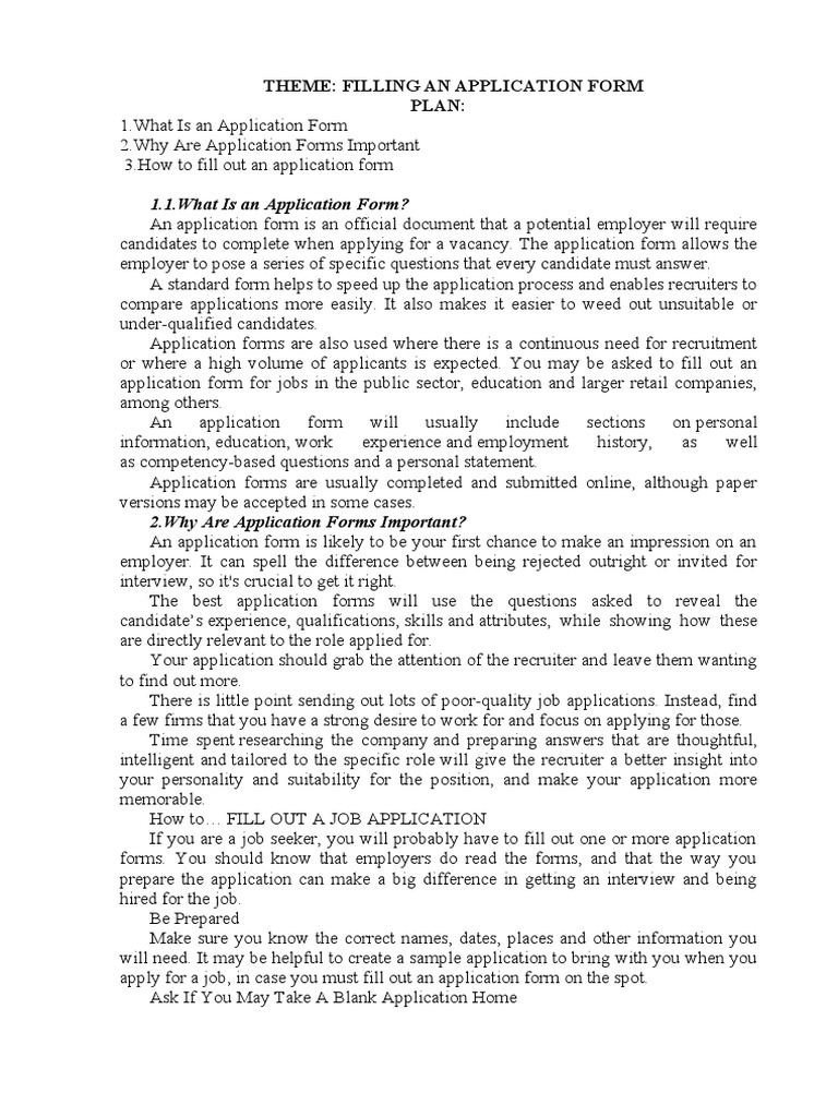 Filling An Application Form | PDF | Résumé | Recruitment