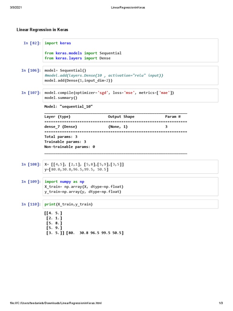 Linear Regression in Keras | PDF | Computer Programming | Cybernetics